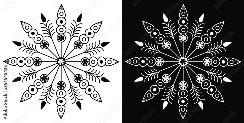 Mandala design concept of arrows isolated on black and white background ...