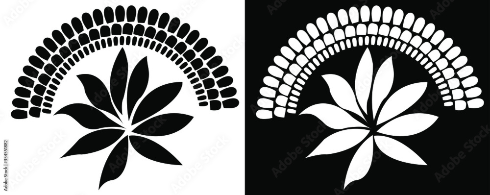 Flower with half mandala design concept isolated on black and white ...