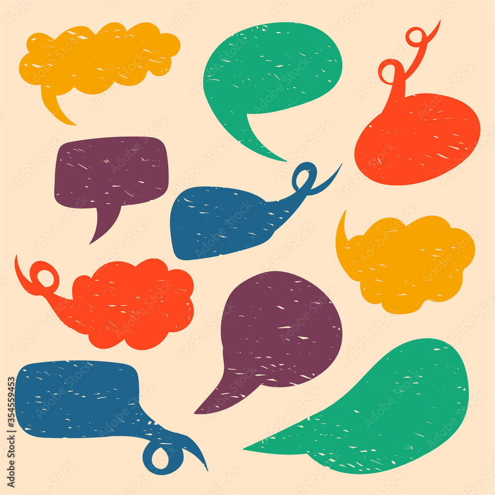 Various speech bubbles in different shapes. Isolated elements. Hand ...