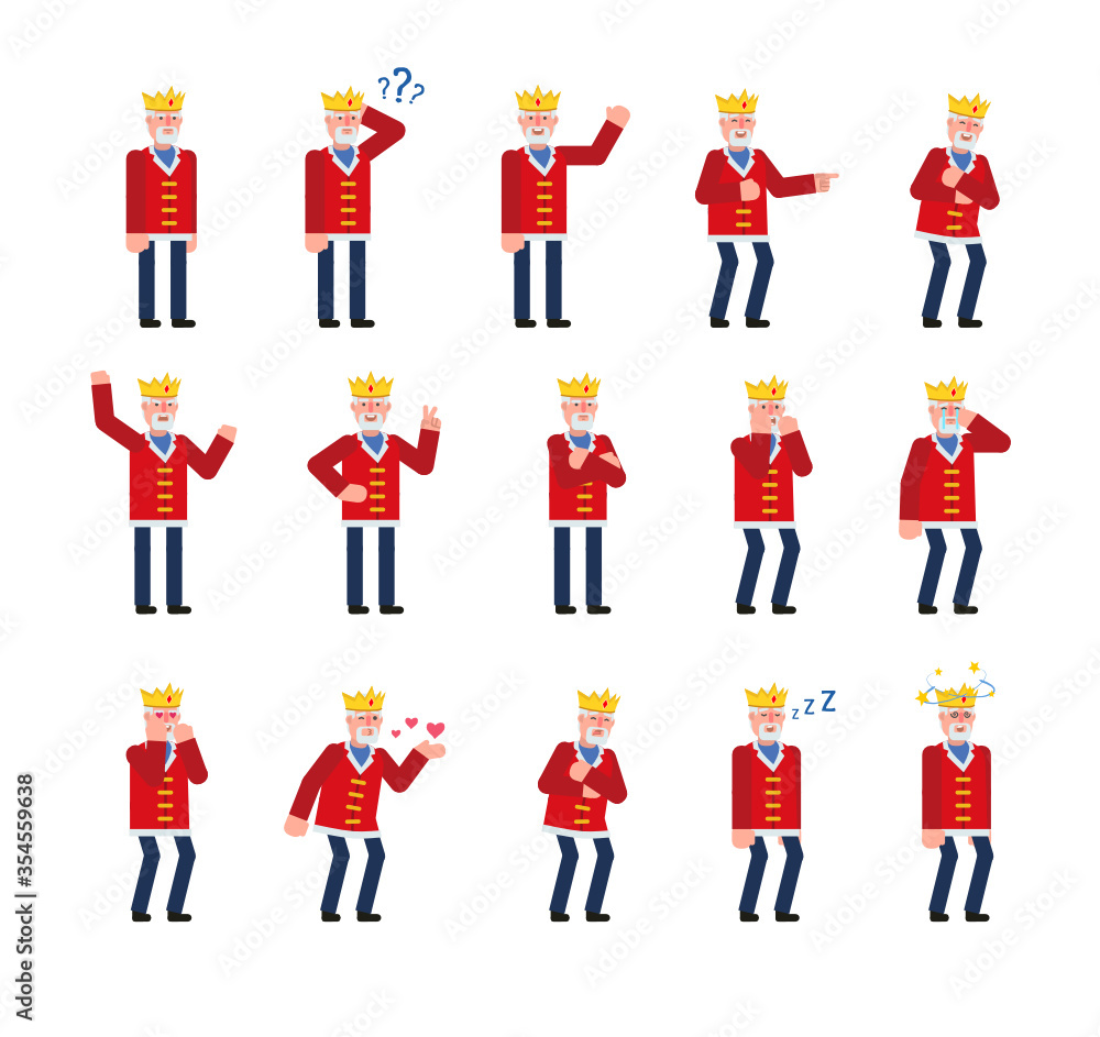 Set of old king characters in red robe showing various emotions. King ...