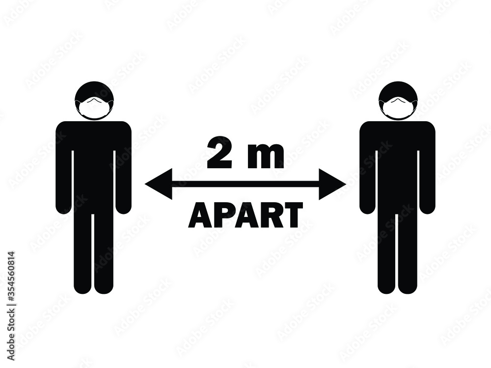 Social Distancing two 2 meters m apart from others. Black and white ...
