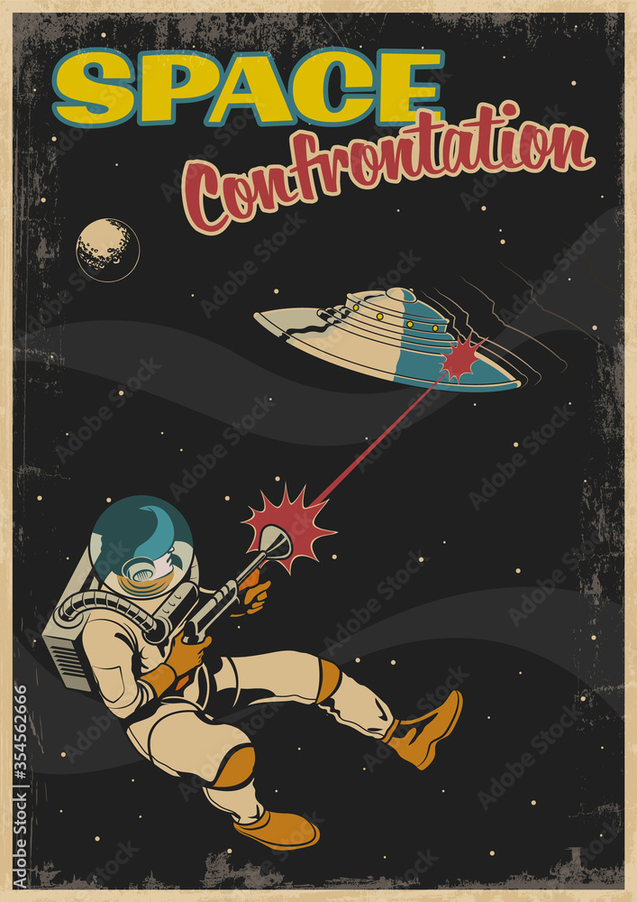 Space Confrontation Retro Comic Book Cover Stylization, Astronaut with ...