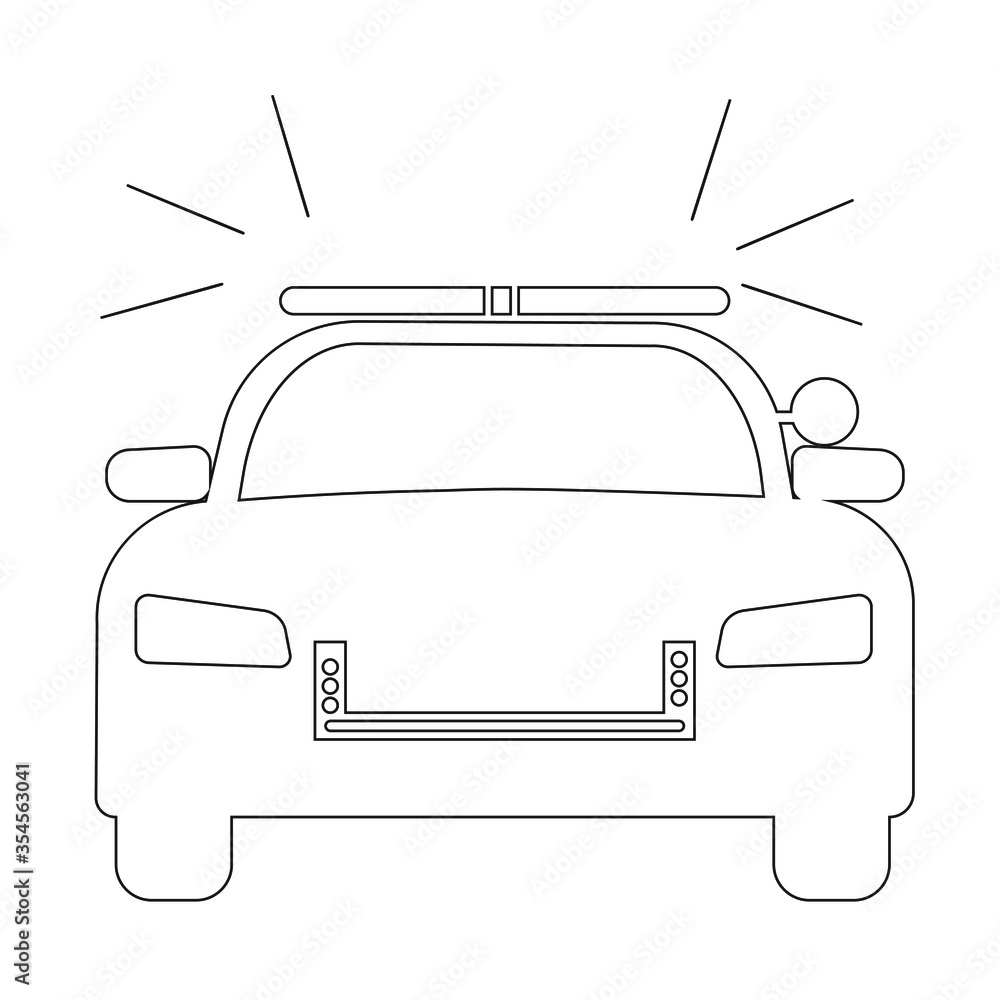 Police Cop Car with siren front view. Simple black and white outline ...