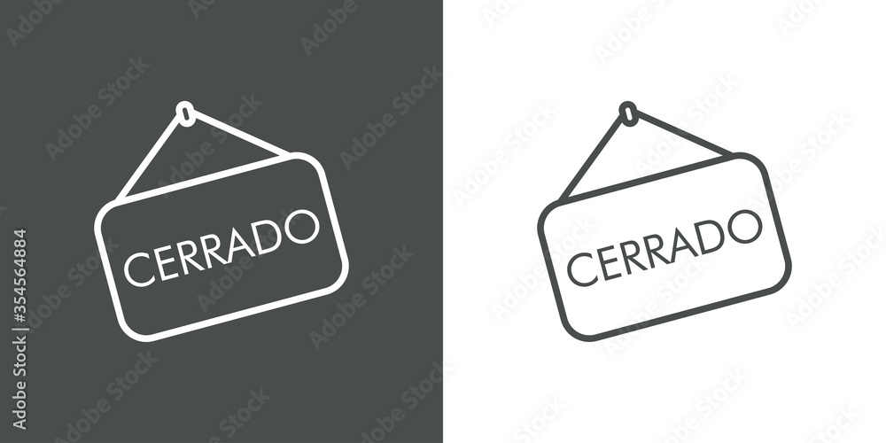 Icono plano lineal letrero colgar con palabra CERRADO en fondo gris y ...