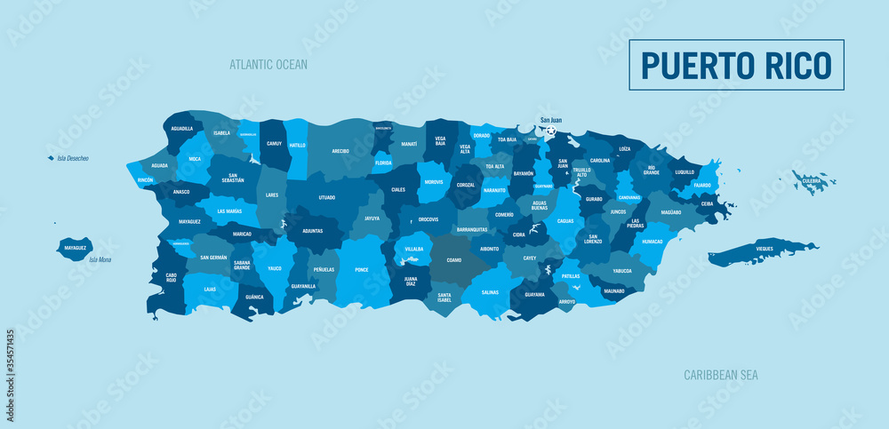 Puerto Rico country, Island political map. Detailed illustration with ...