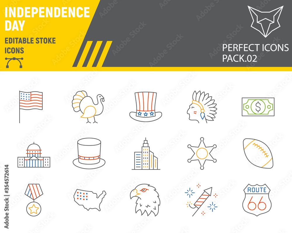 Independence day color line icon set, usa symbols collection, vector ...