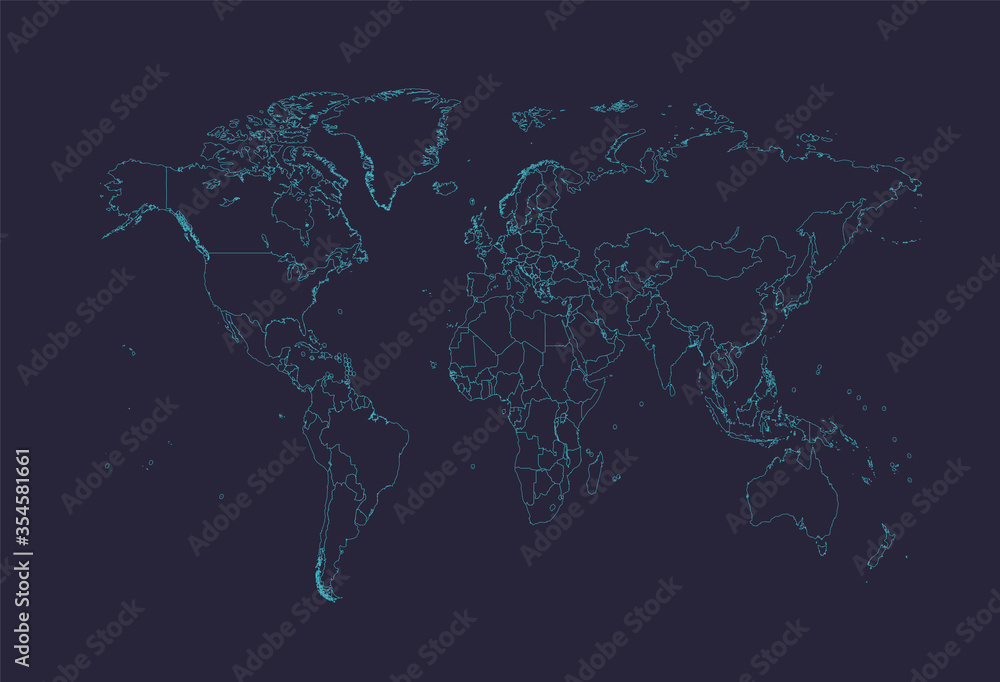 World map vector neon with borders Stock Vector | Adobe Stock