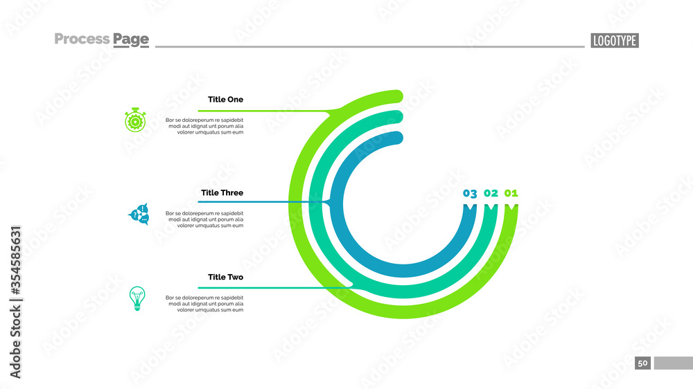Circle chart with three elements. Process chart, option graph, diagram ...