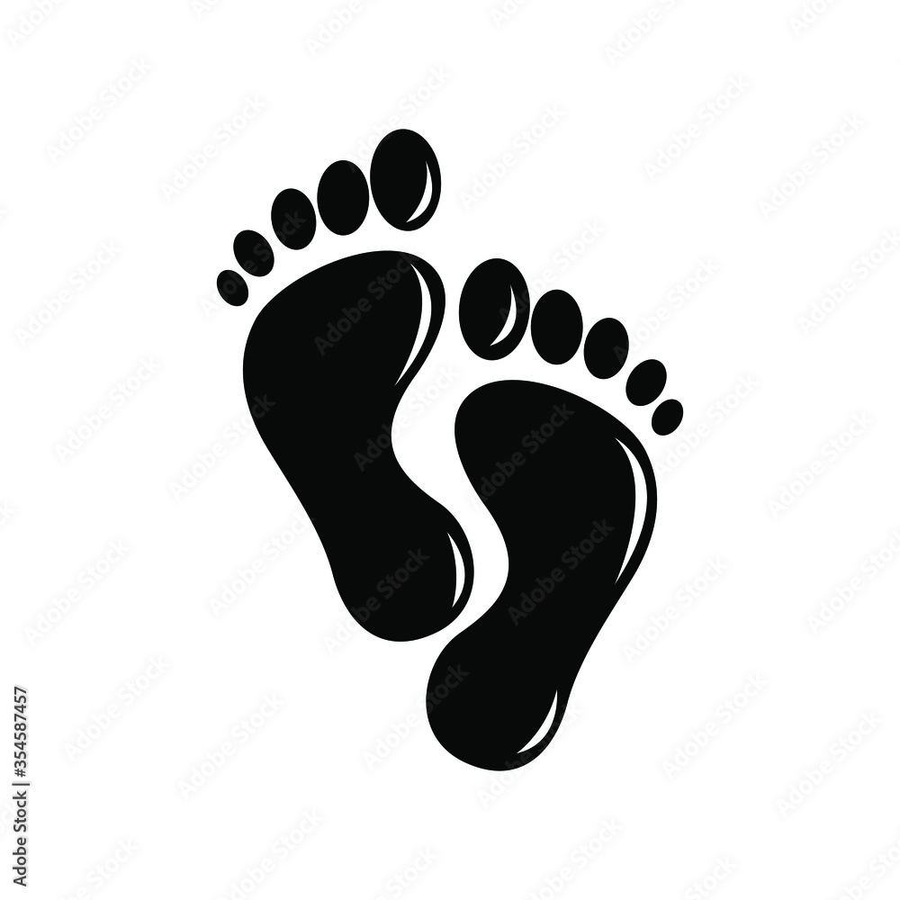 Human feet black silhouette. Footprint with toes symbol icon. Stock ...
