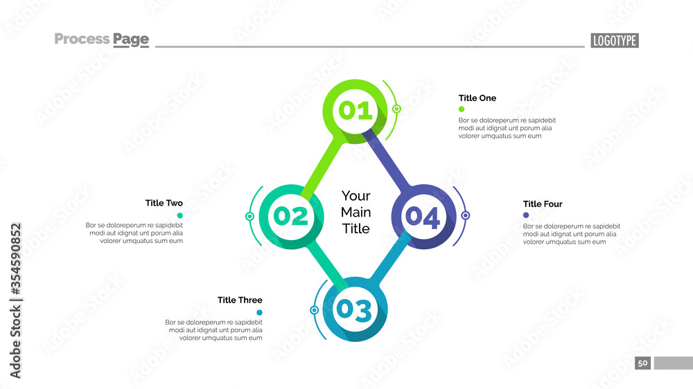 Cycle flowchart with four elements. Step diagram, option chart, layout ...