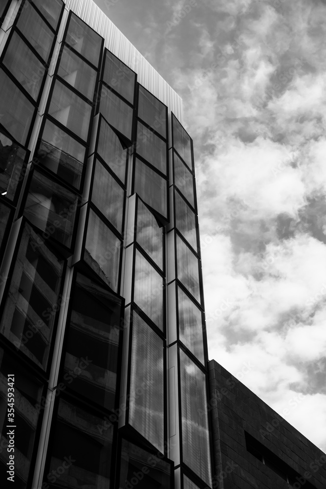 Black and white architecture structure of an high rise apartment ...