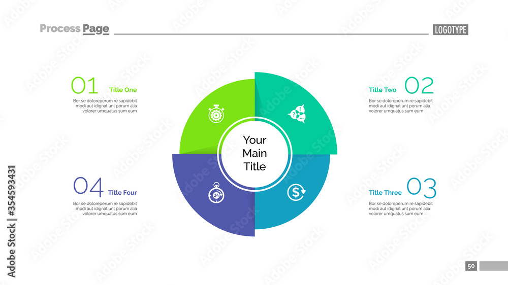 Four sectors process chart slide template. Business data. Model ...