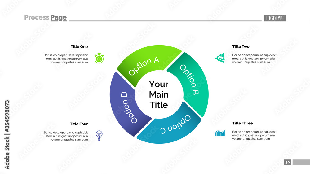Pie chart with four elements. Diagram, option graph, layout. Business ...