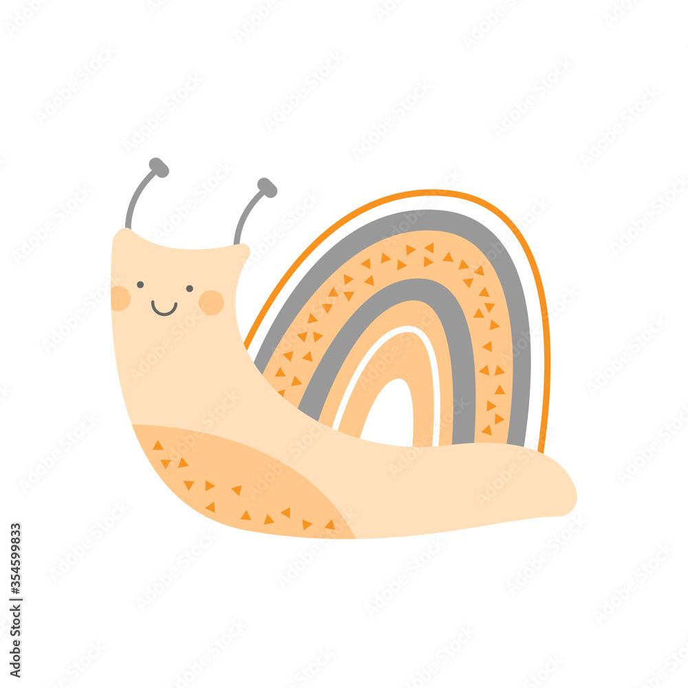 Hand drawn vector decorative illustration of cute snail. Children ...