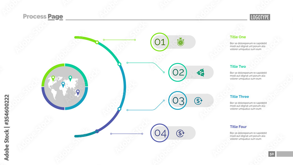 Four steps process chart slide template. Business data. Option, plan ...