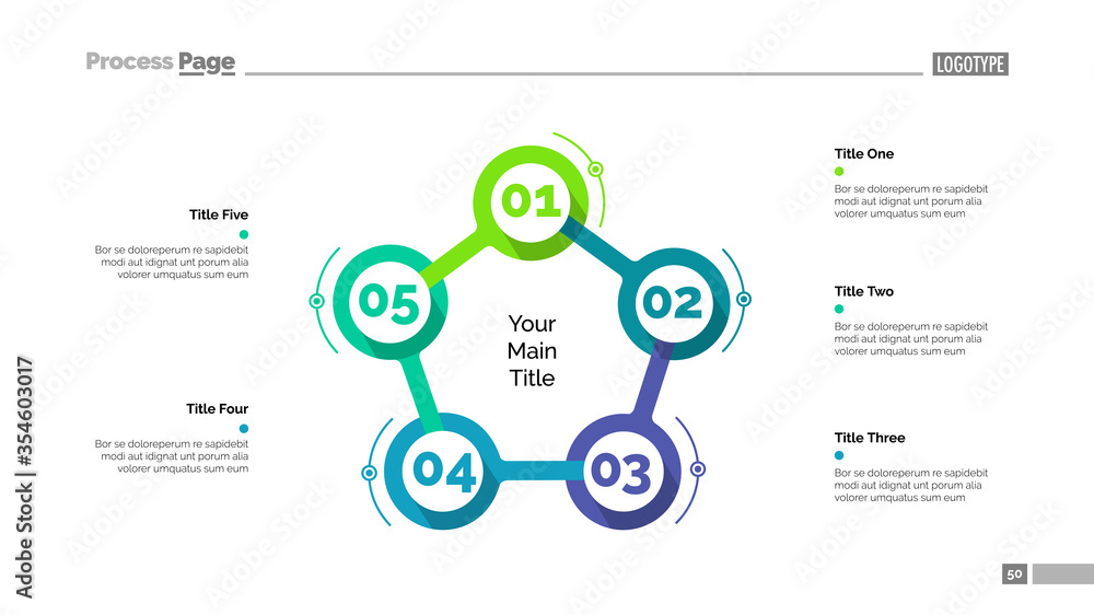 Cycle flowchart with five elements. Step diagram, option chart, layout ...