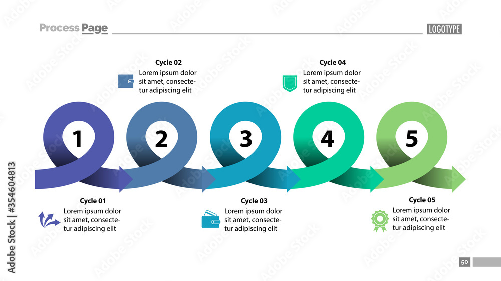 Five points process chart slide template. Business data. Scheme ...