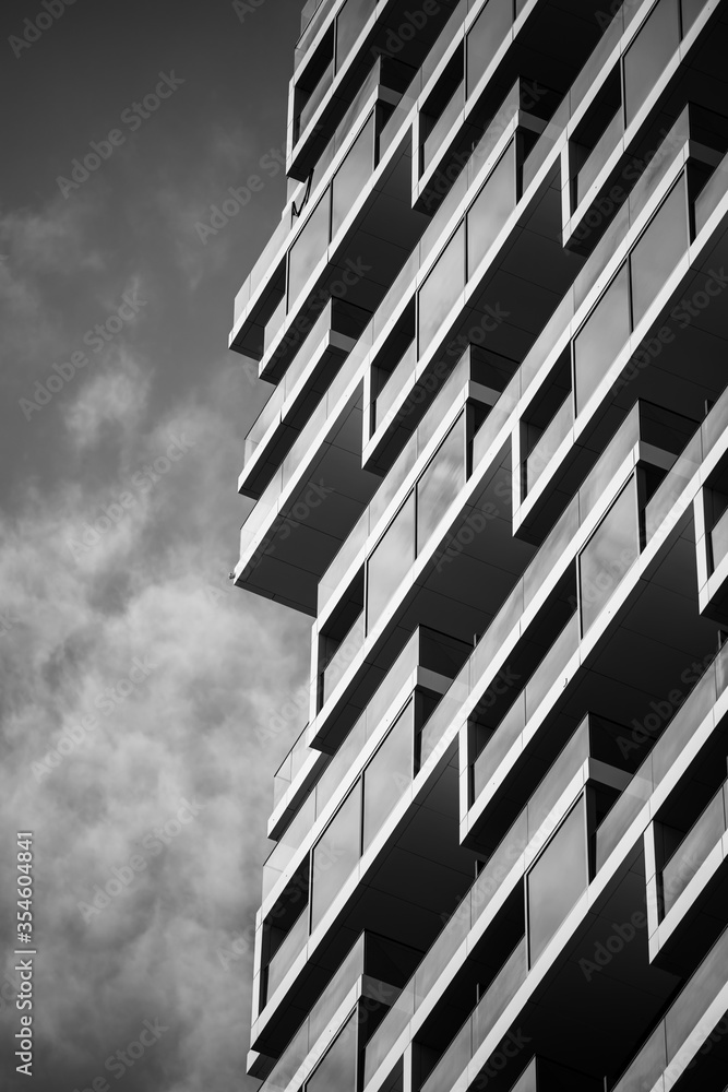 Black and white architecture structure of an high rise apartment ...