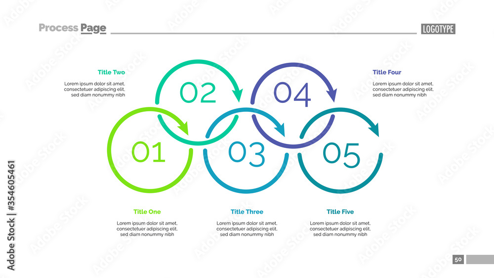 Process diagram with five elements. Cycle chart, step graph, layout ...