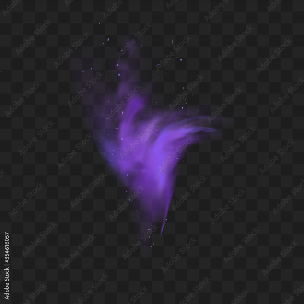 Purple smoke isolated on transparent dark background. Abstract purple ...