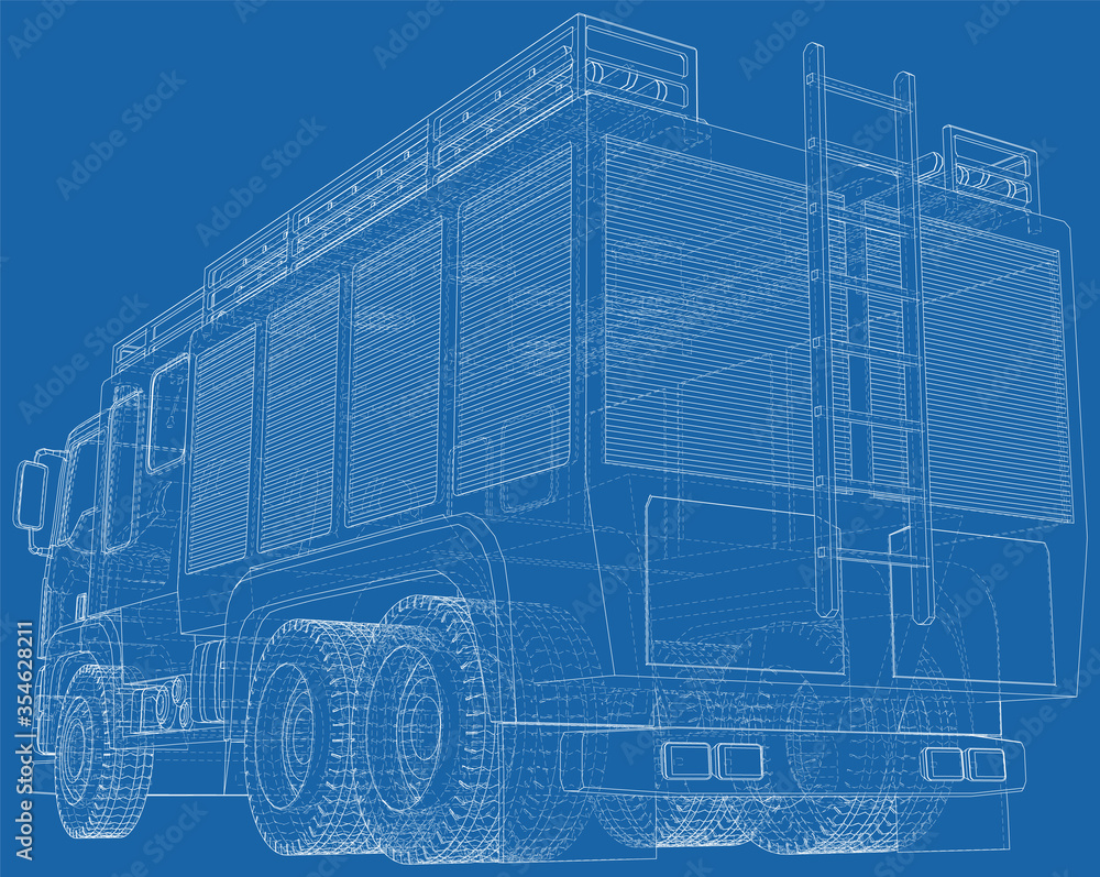 Fire Engine vector. Fire truck. Wire-frame. The layers of visible and ...