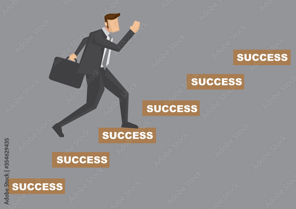 Businessman Taking Steps to Success Conceptual Vector Cartoon ...