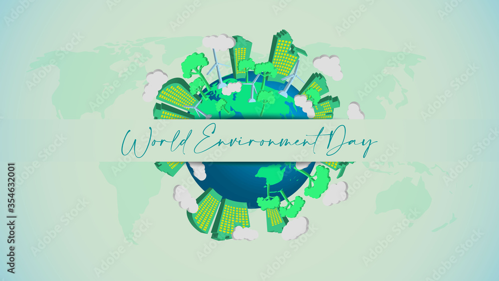 World Environment Day and Earth Day With Planet, Tree And Green City ...