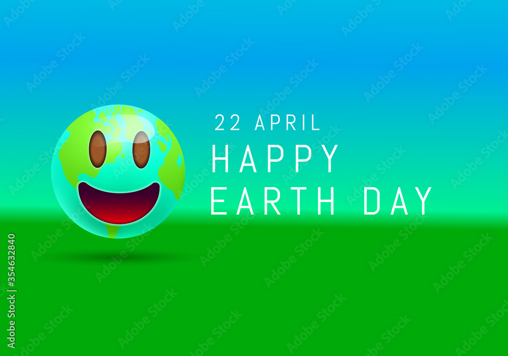 Happy Earth day with cute smiling emoji face of planet earth. 3d Smiley ...