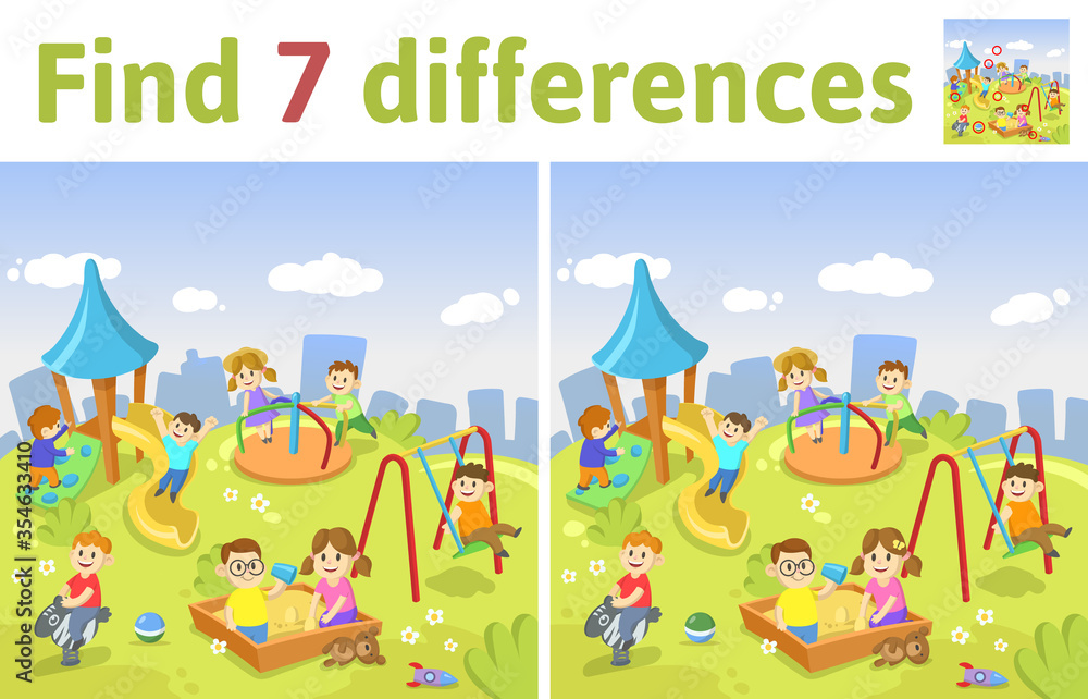 Find the differences in two colored pictures. Children riddle game with ...