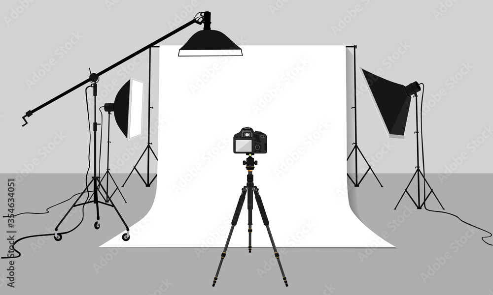 Flat Illustration Photography studio. Vector background with soft box ...