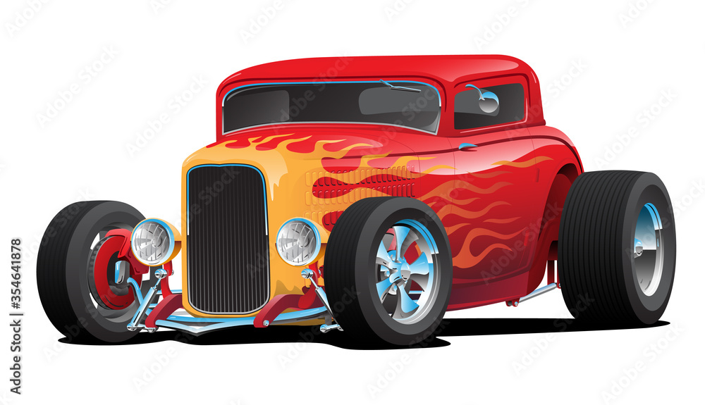 Classic Red Custom Street Rod Car with Hotrod Flames and Chrome Rims ...
