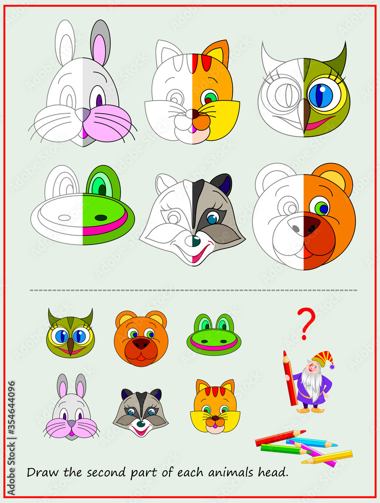 Educational page for kids textbook. Draw the second part of each ...