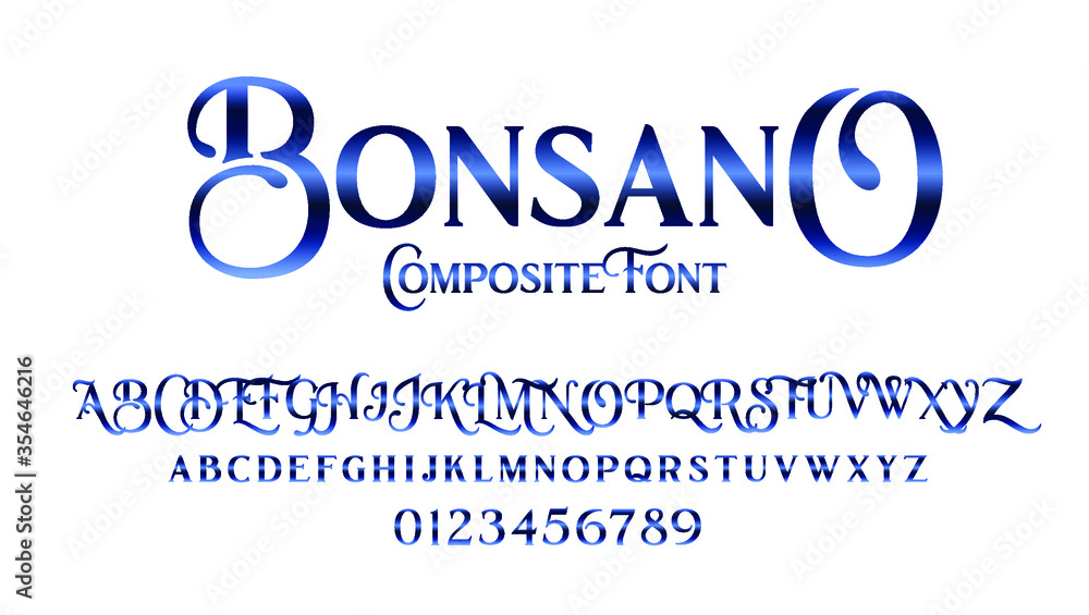 vector composite font Bonsano. elegant serif alphabet set. lowercase ...