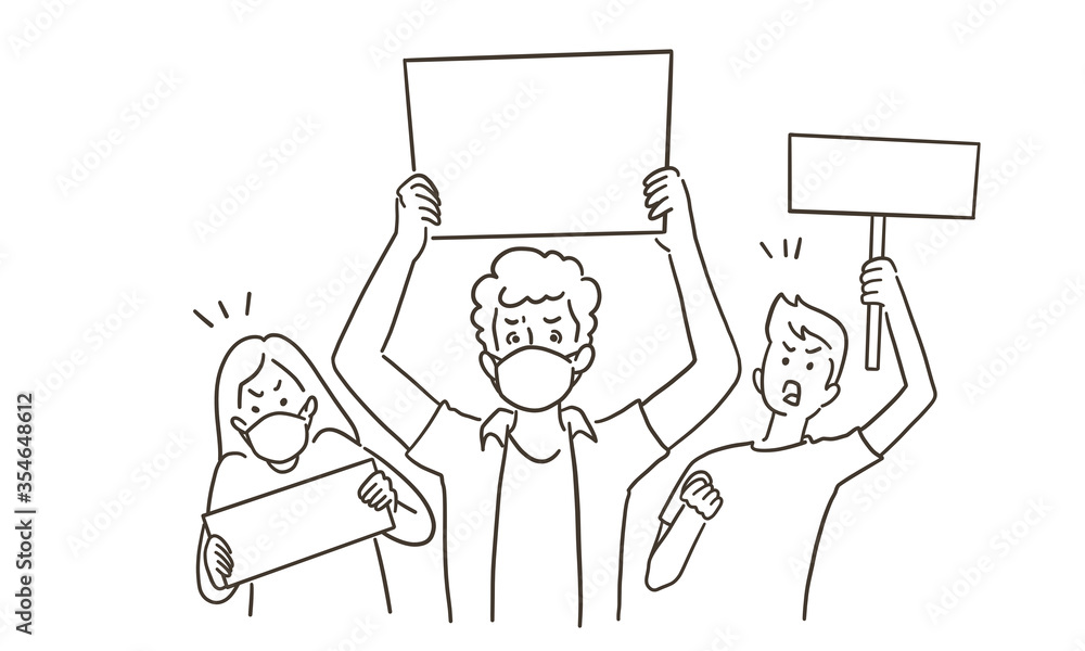 The crowd of protesters holding banners and placards, Protest ...