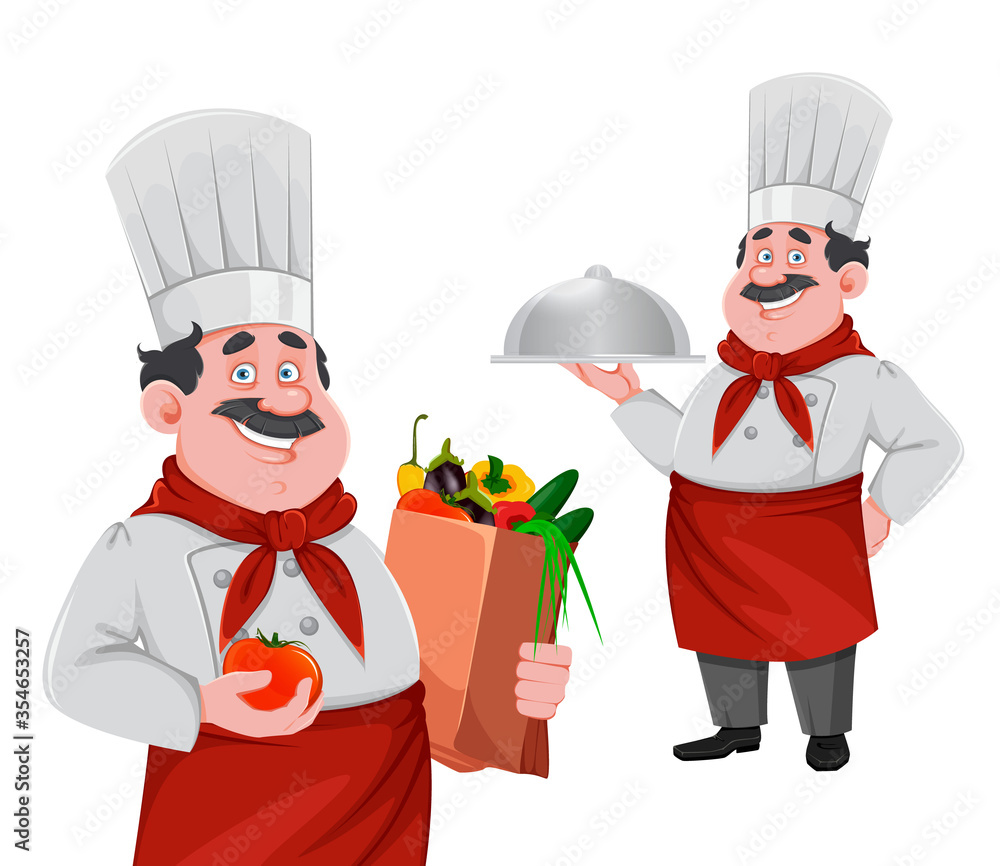 Handsome chef cartoon character. Cheerful cook Stock Vector | Adobe Stock