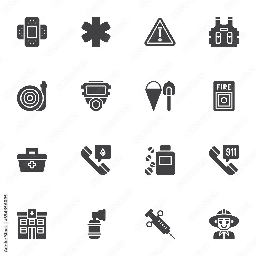 Emergency service vector icons set, modern solid symbol collection ...