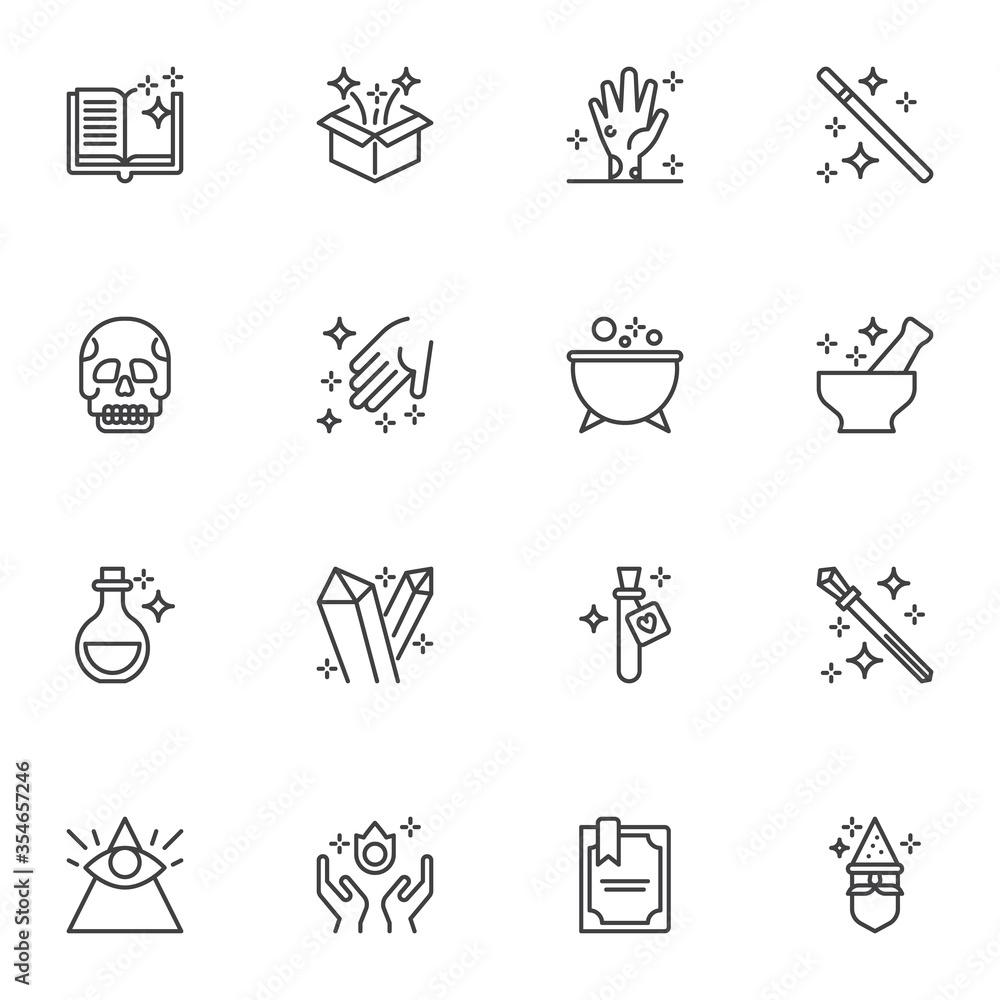 Fairytale magic line icons set, outline vector symbol collection ...
