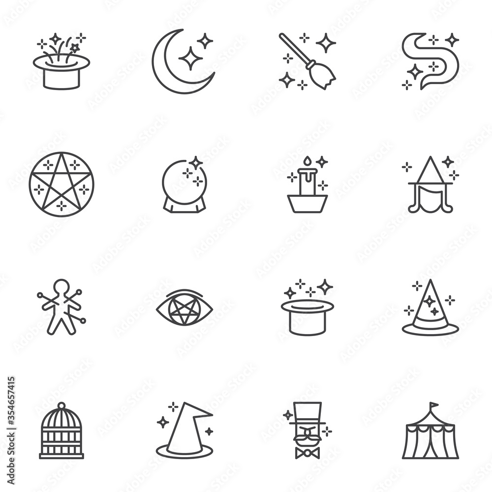 Magic line icons set, outline vector symbol collection, linear style ...