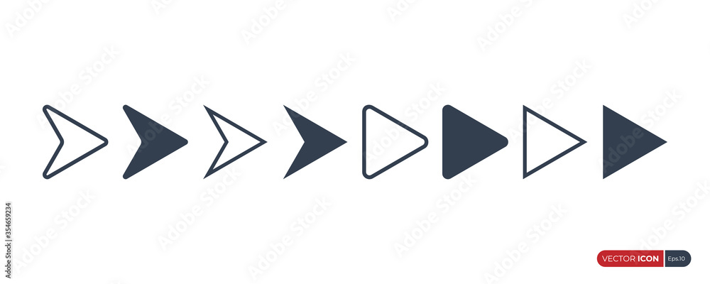 Set of Arrow Icons. Fill and Outline Arrow Heads Geometric Shapes ...