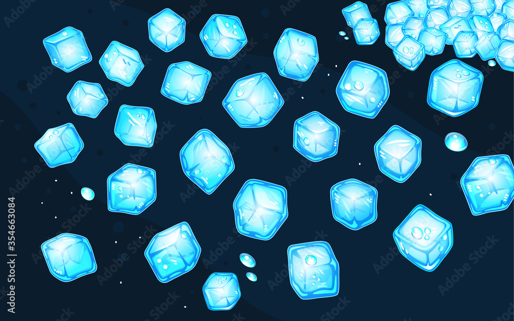 Cartoon vector ice cube set on the dark background Stock Vector | Adobe ...