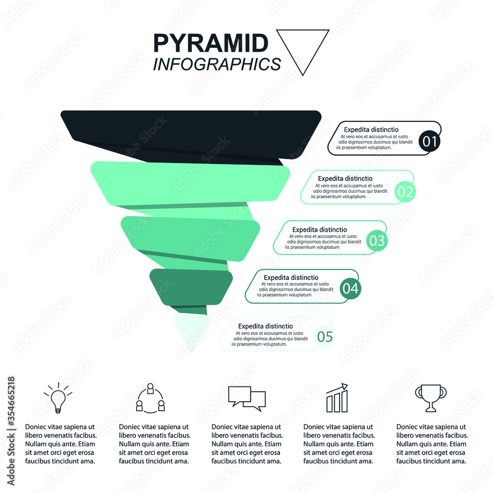 Pyramid Infographics. Funnel Pyramid with 5 charts Stock Vector | Adobe ...