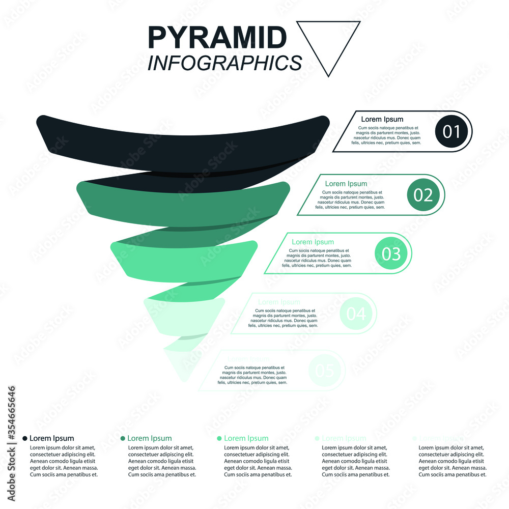 Pyramid Infographics. Funnel Pyramid with 5 charts Stock Vector | Adobe ...