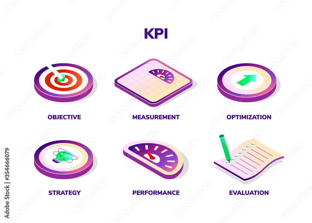 Banner KPI concept with isometric icons. Key Performance Indicator ...