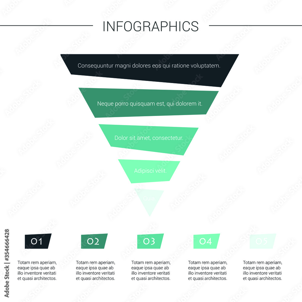 Pyramid Infographics. Funnel Pyramid with 5 charts Stock Vector | Adobe ...