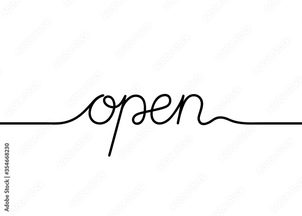 Continuous black line drawing word Open. Minimalist outline open ...