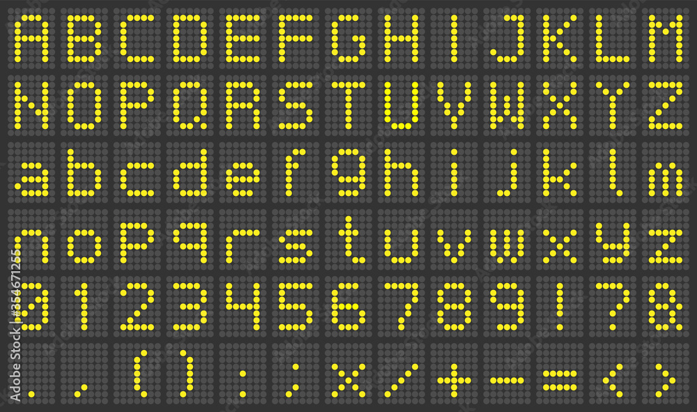 Led font , letters , numbers , signs ,symbols . Digital display ...