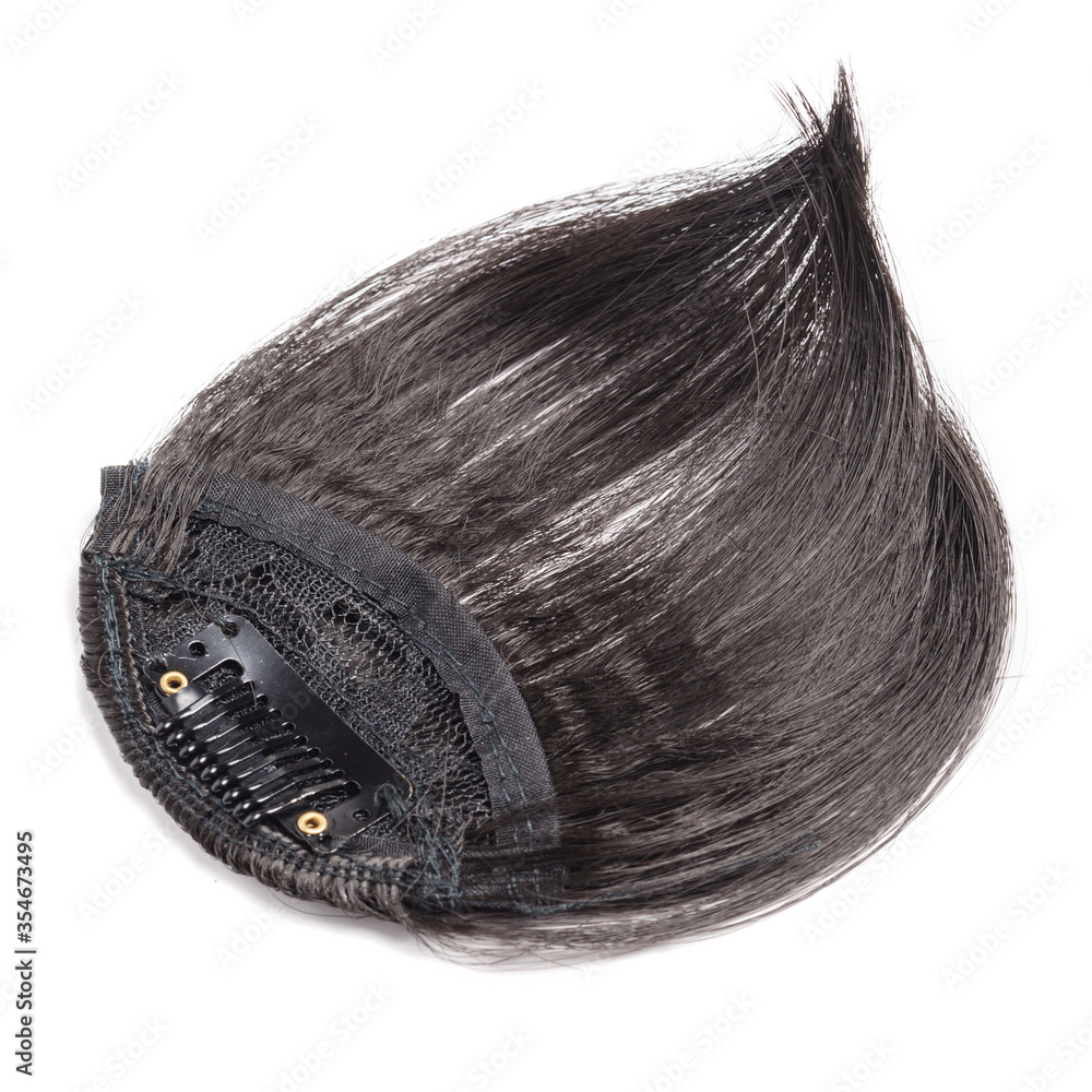 Clip in straight natural black synthetic hair fringe extensions, piece ...