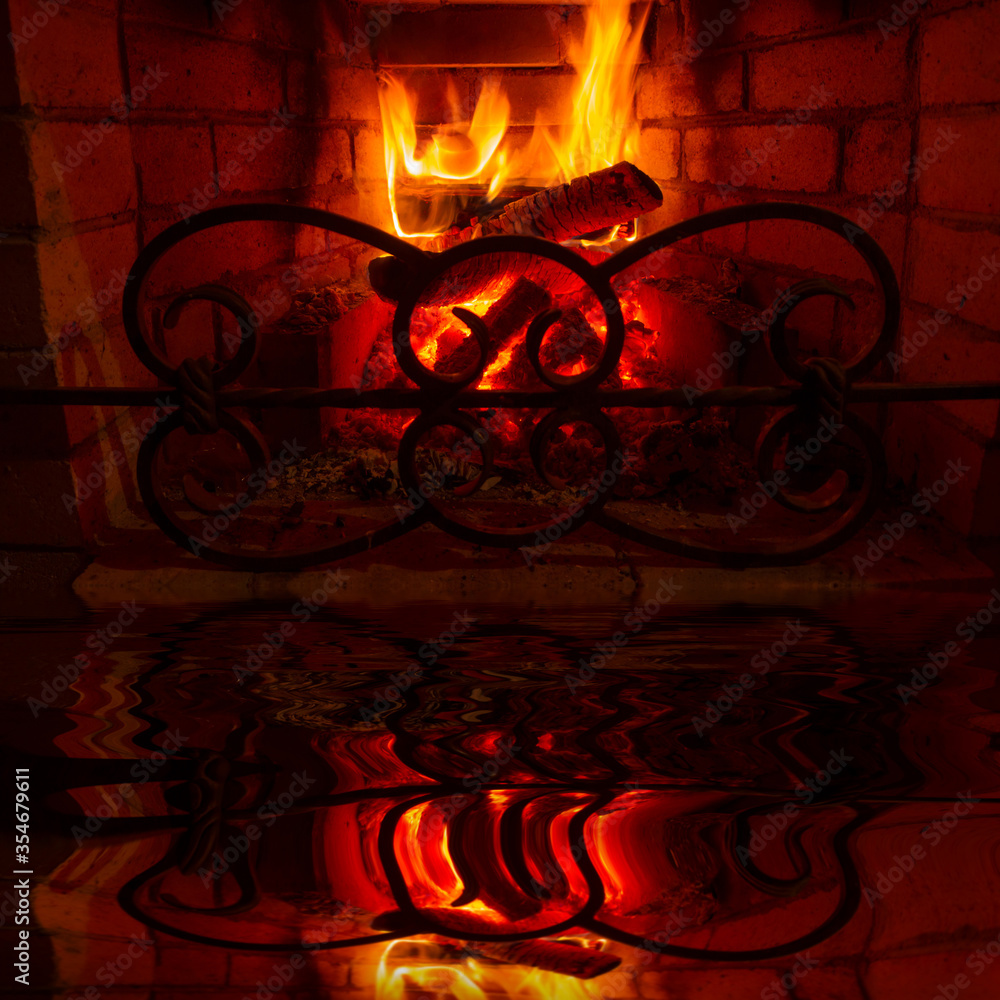 fire flames background with reflection Stock Photo | Adobe Stock