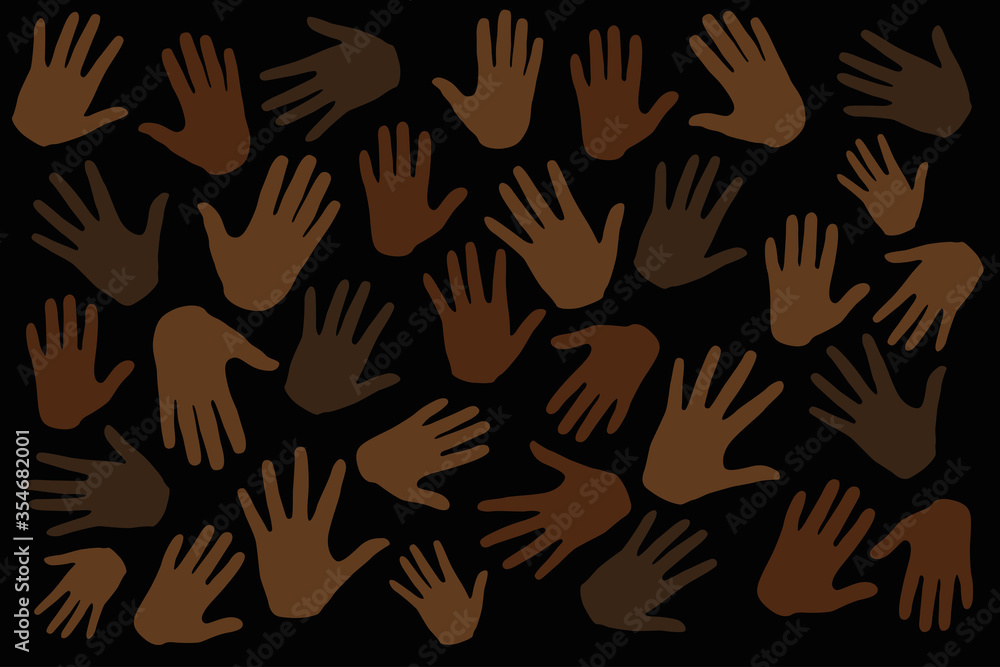 Many hands on dark background, stop racism. Black lives matter ...