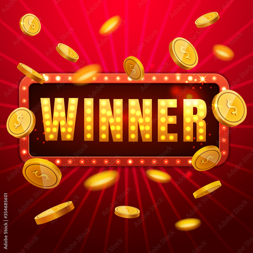 Winner banner. Win congratulations vintage frame, golden congratulating ...